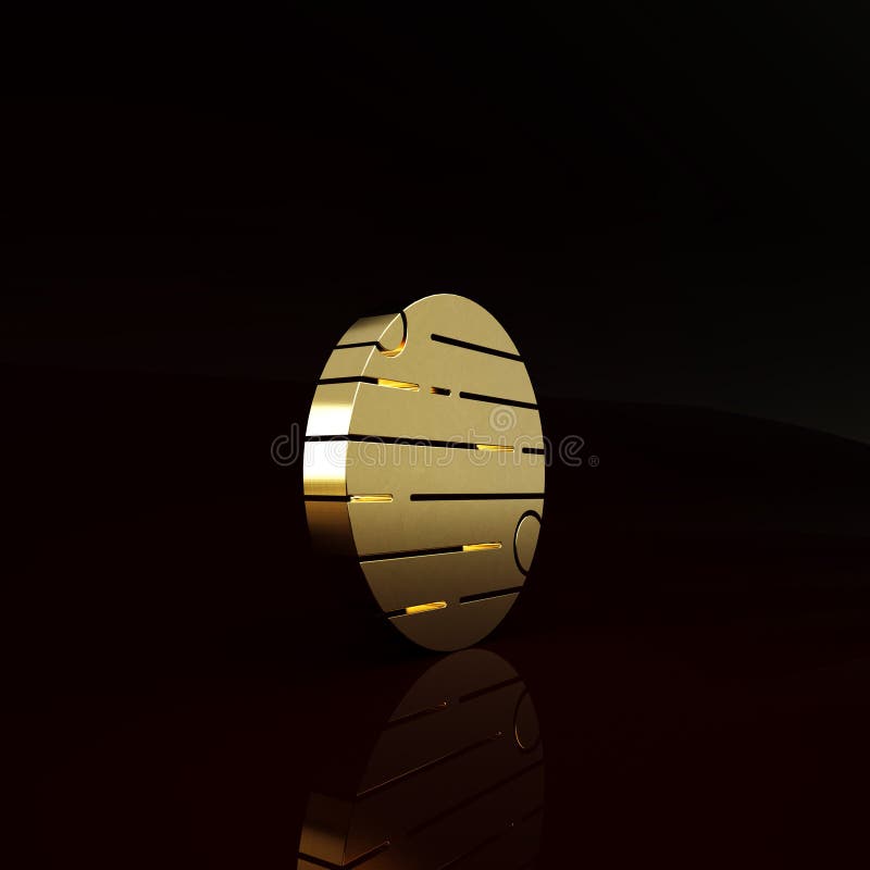 Gold Planet Icon Isolated on Brown Background. Minimalism Concept Stock ...