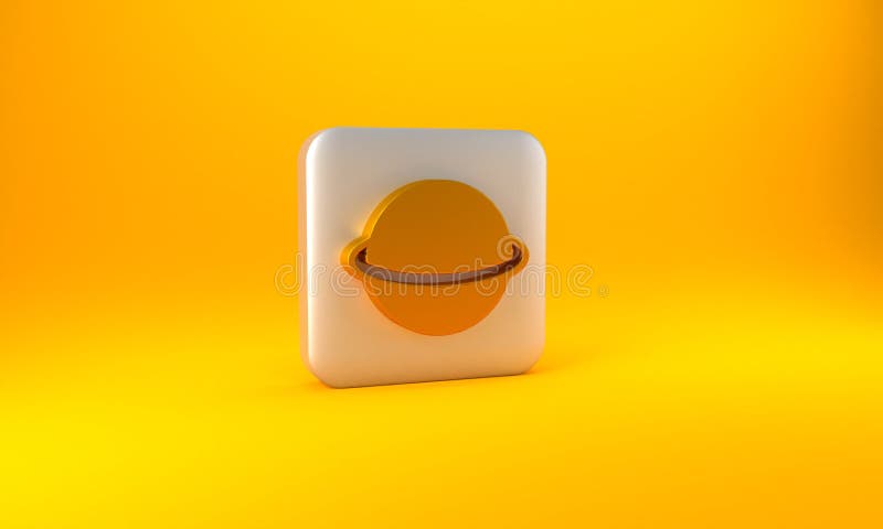 Gold Planet Saturn with Planetary Ring System Icon Isolated on Yellow ...