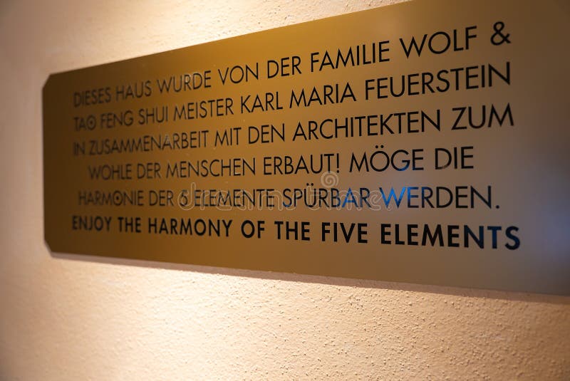 Gold Plaque Highlighting Five Elements Design Philosophy in Austria ...