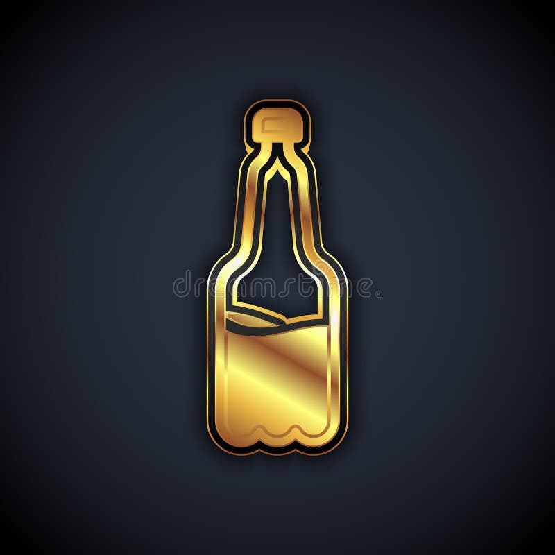 Gold Plastic Beer Bottle Icon Isolated on Black Background. Vector ...