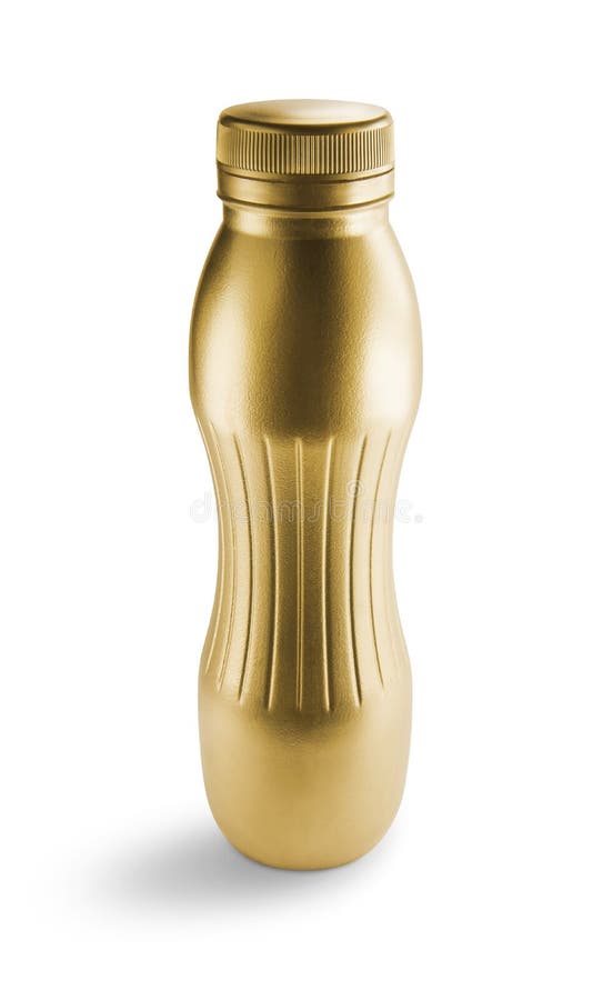 Gold plastic bottle stock photo. Image of background - 118673278