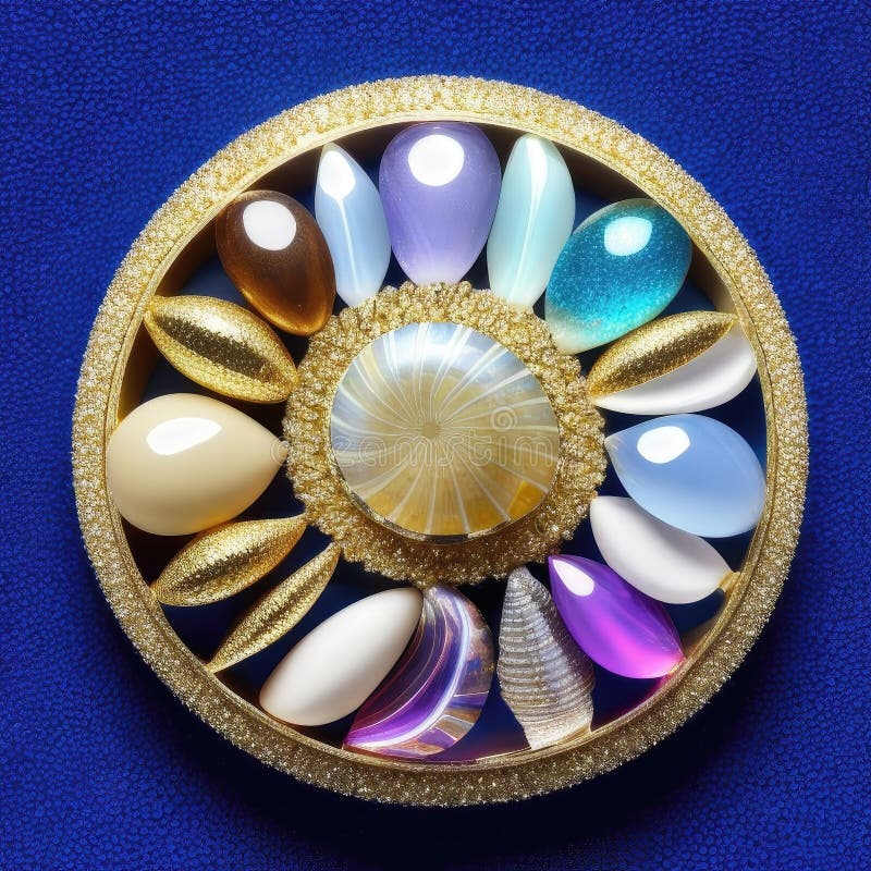 A Gold Plate Filled with Different Colored Marbles Stock Illustration ...