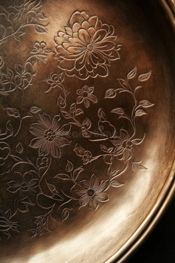 A Gold Plate with Flowers and Leaves Stock Illustration - Illustration ...