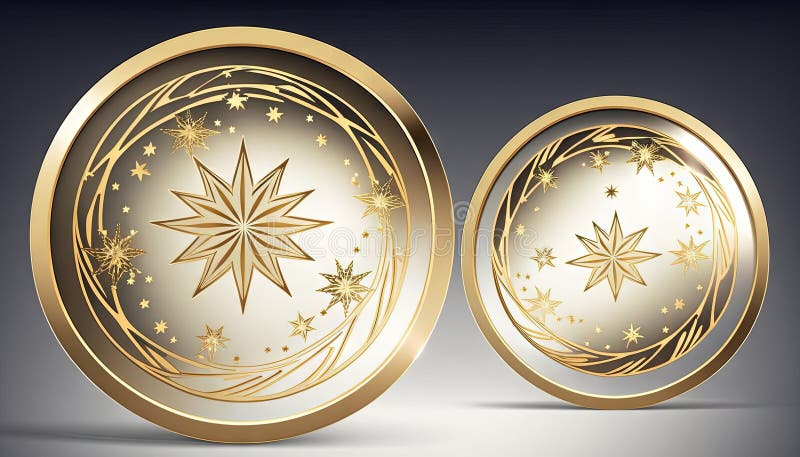 A Gold Plate with a Star Pattern on it and a Circular Design on the ...
