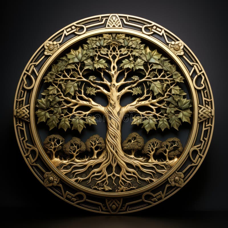 A Gold Plate with a Tree of Life on it. Stock Photo - Image of scroll ...