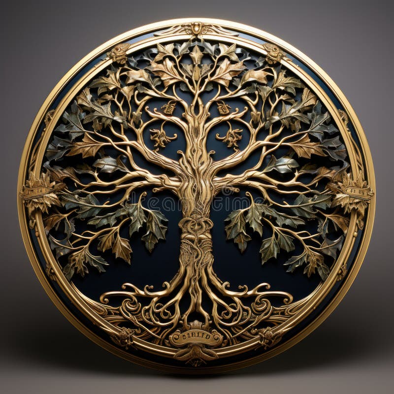A Gold Plate with a Tree of Life on it, Small Decorative Metal Object ...