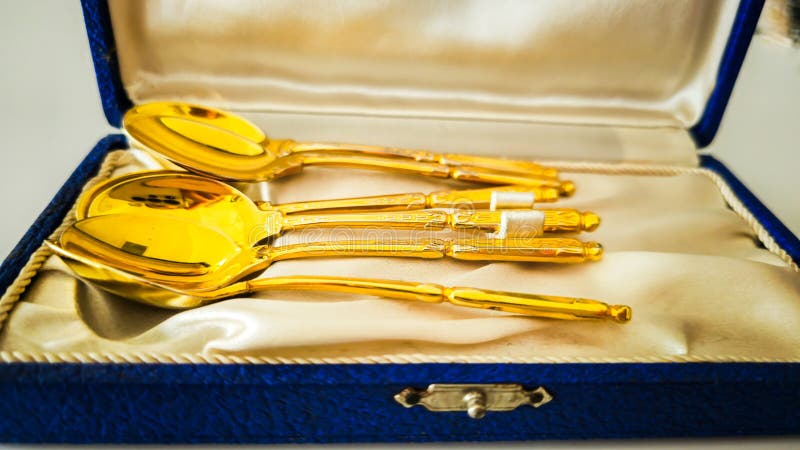 Gold Plated Antique Teaspoons Inside Box Background Stock Photos - Free ...