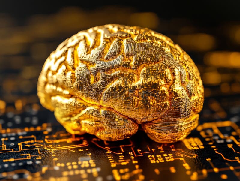 Gold Plated Brain Placed on a Microchip Symbolizing AI Powered ...