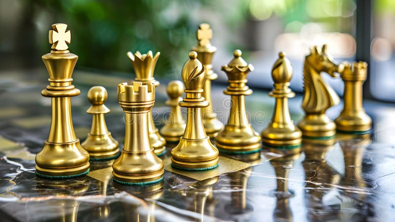 Gold-plated Chess Set on a Luxurious Marble Board. Stock Illustration ...