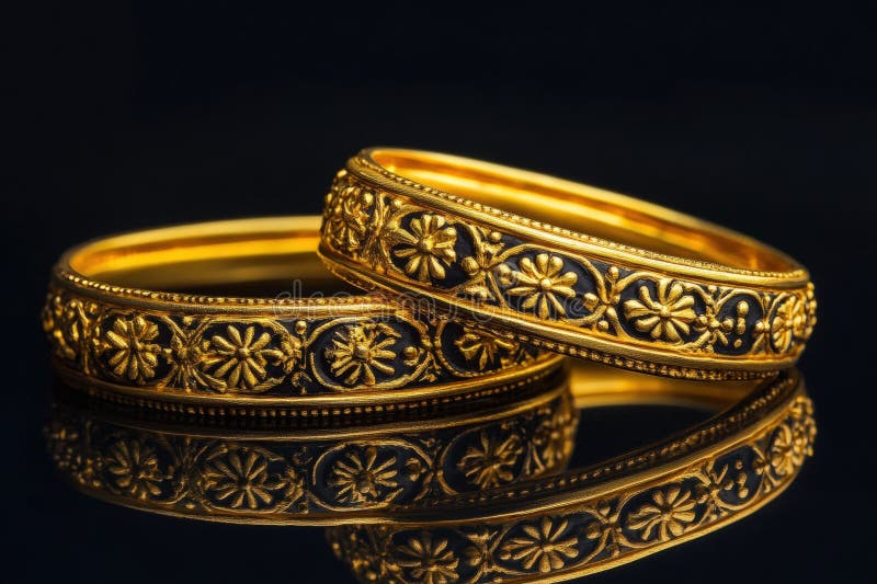 Gold-plated Chudi Set with Intricate Engraving Displayed on a Black ...