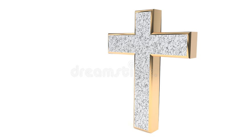 Gold Plated Cross on White, 3d Rendering Stock Illustration ...