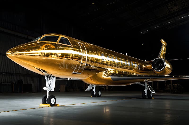 Gold-Plated Private Jet in Hangar Stock Illustration - Illustration of ...