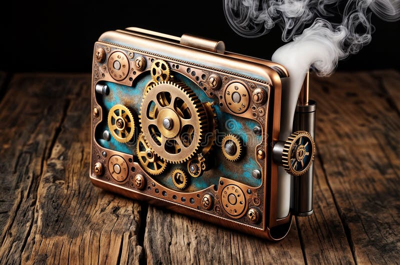 A Gold Pocket Digital Wallet with a Steam-powered Mechanism Stock ...