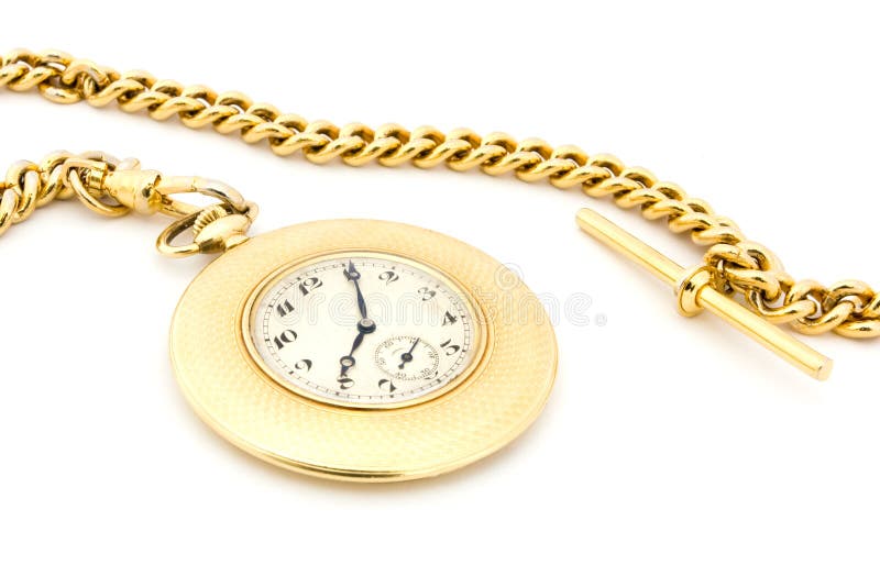Gold Pocket Watch on a Chain Stock Image - Image of countdown, numbers ...