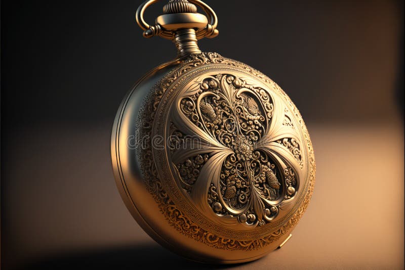 A Gold Pocket Watch with a Four Leaf Clover Design on the Front of it ...