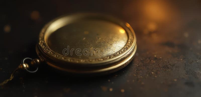 A Gold Pocket Watch Sitting on Top of a Table Stock Photo - Image of ...