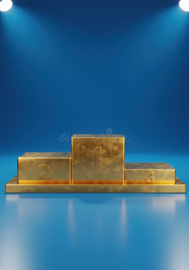 Gold Podium on Blue Background with Spotlights Stock Illustration ...