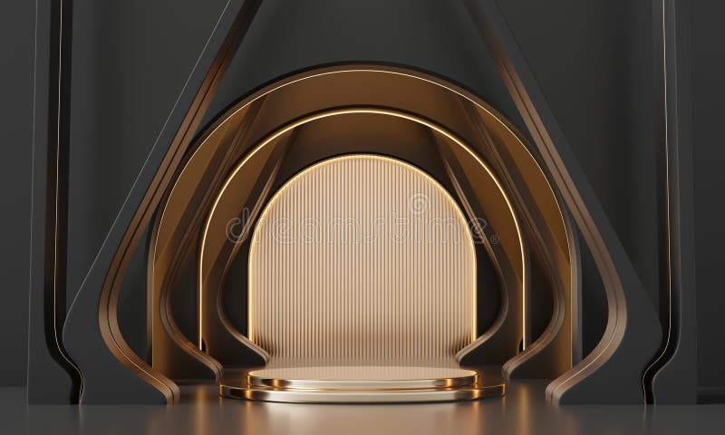 Gold Podium Platform Product Presentation Backdrop 3d Rendering without ...
