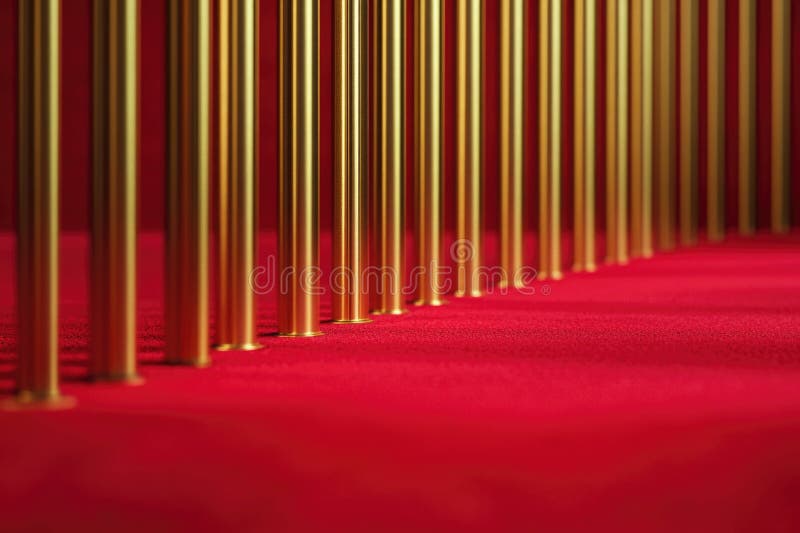 Gold poles on red carpet stock image. Image of glamor - 374350679