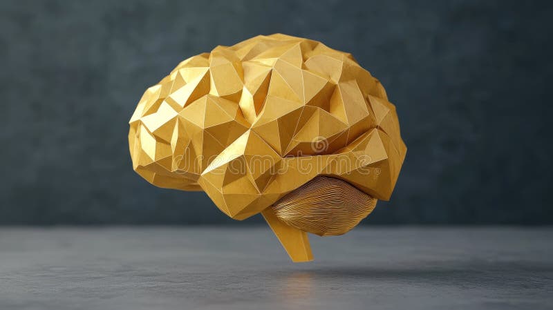 Gold Polygon Brain on Dark Background Stock Illustration - Illustration ...