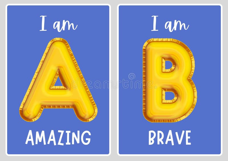 Gold Positive Affirmation Alphabet Flashcards - 1 Stock Illustration ...
