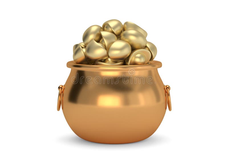 Gold Pot and Ancient China Gold Ingots Isolated on White Background. 3D ...