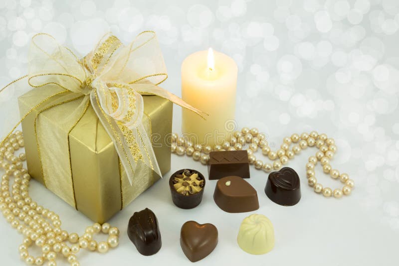 Gold Box with Assorted Chocolates. Stock Photo - Image of confectionery ...