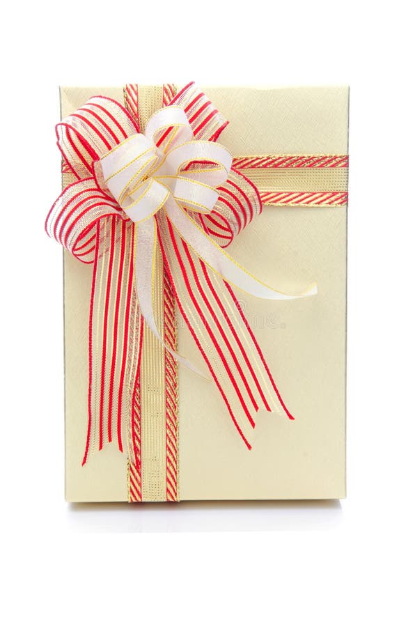 Gold Present Gift Box with Overwhelming Bow Isolated on White Stock ...