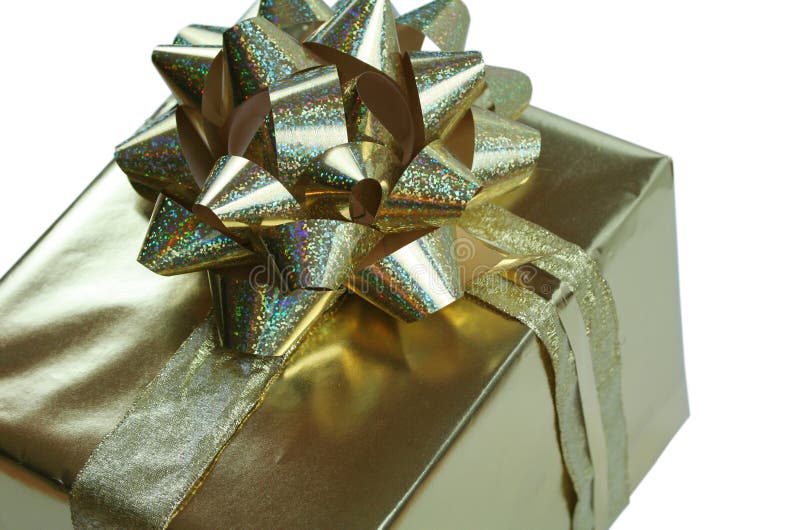 Gold present with ribbon stock image. Image of shiny, wrapping - 4644651