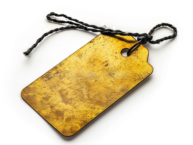 A Gold Price Tag on a String on a White Background Stock Image - Image ...
