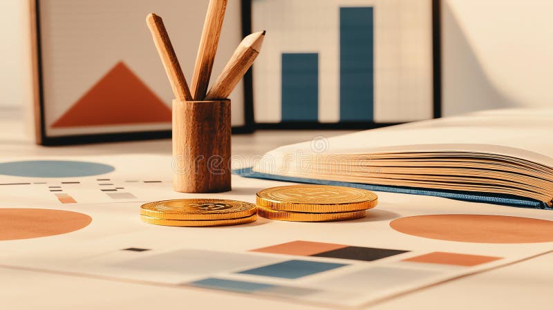 Gold Price, Value, Stability, Business Workspace with Graphs, Coins ...