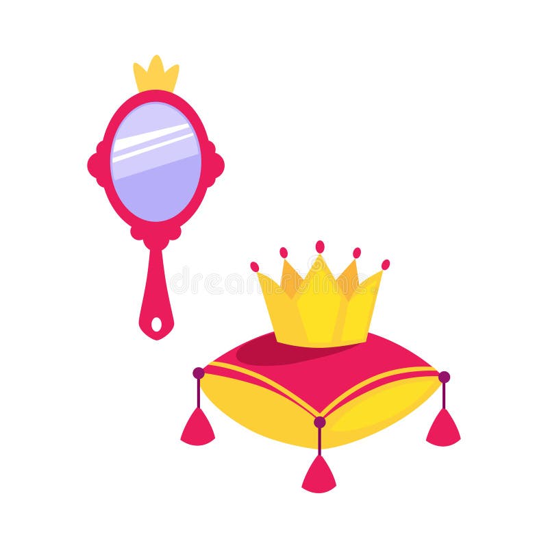Gold Princess Crown on Pillow with Mirror Vector Illustration Stock ...