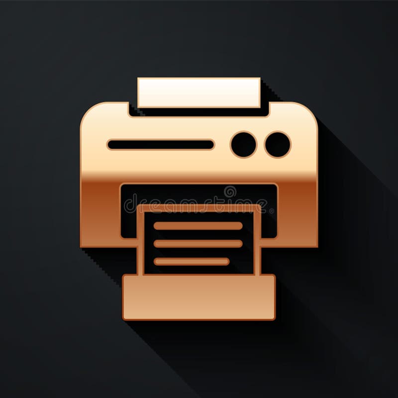 Gold Printer Icon Isolated on Black Background. Long Shadow Style Stock ...