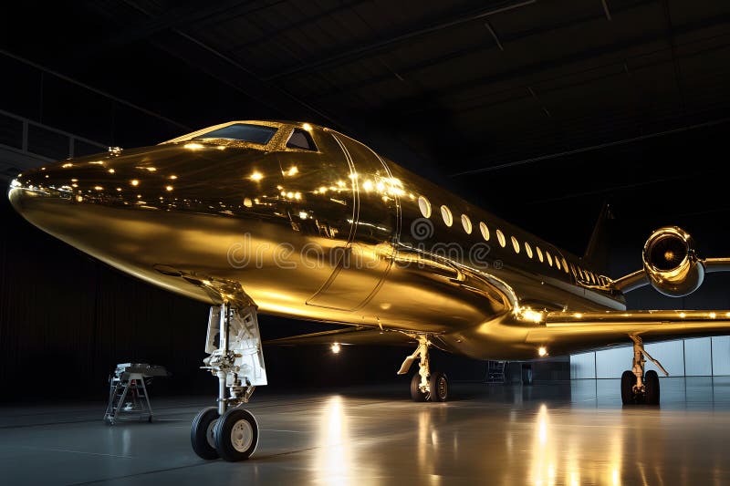 Gold Private Jet in Hangar stock illustration. Illustration of highend ...
