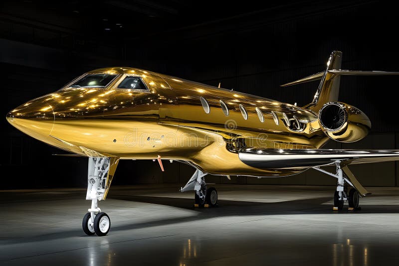 Gold Private Jet: Luxury Air Travel Stock Illustration - Illustration ...