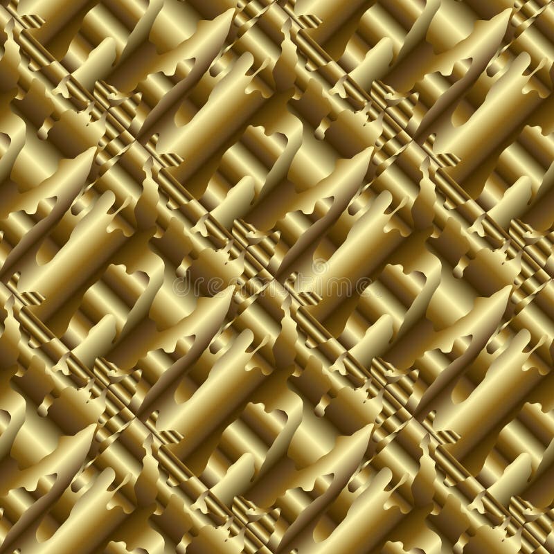 Gold Psychedelic 3d Seamless Pattern. Vector Abstract Golden Bac Stock ...