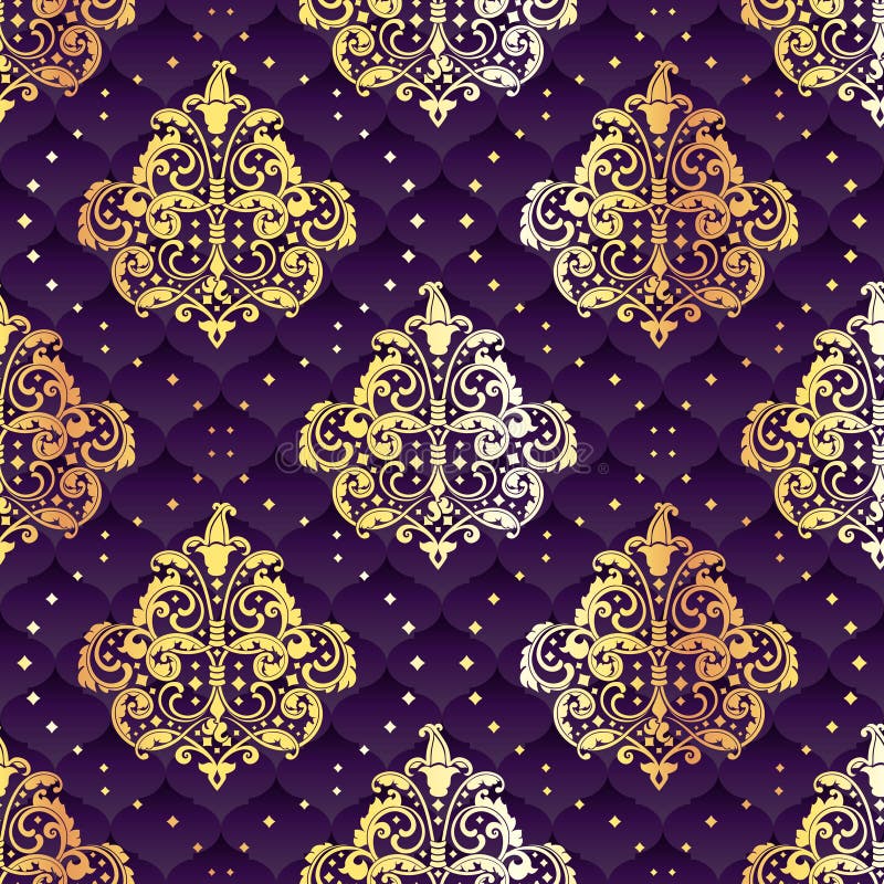Gold and Purple Seamless Rococo Floral Stock Vector - Illustration of ...