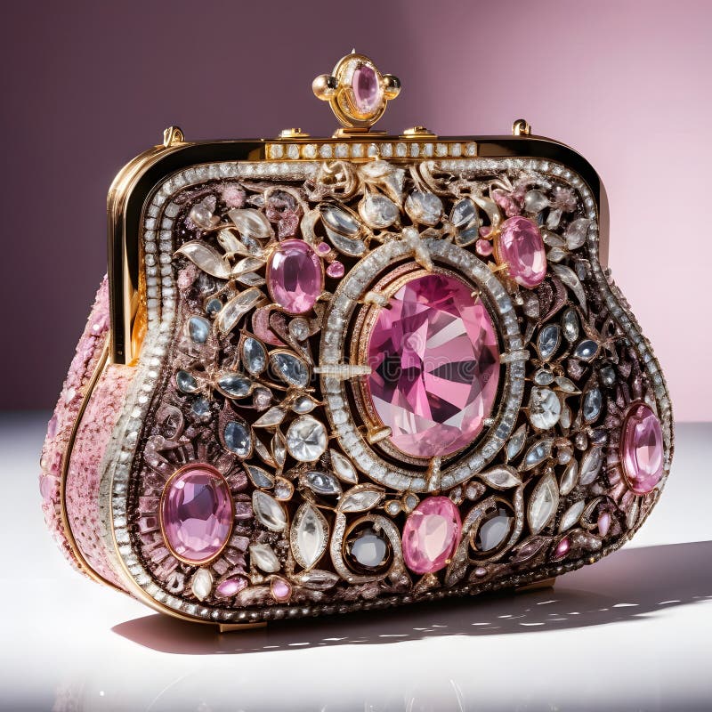 Gold Purse with a Pink Diamond and Diamond on the Front Stock Image ...