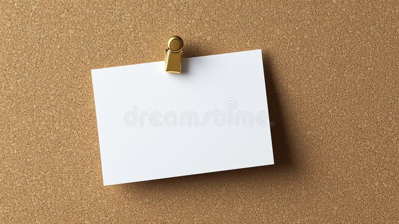 Gold Push Clip Holding Blank White Paper on Corkboard with Tilted ...