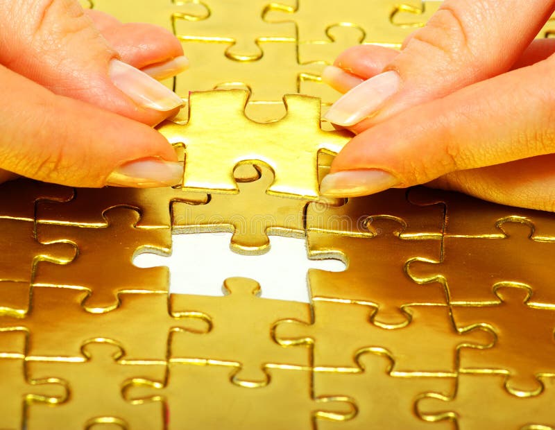 Last Golden Piece of Metallic Puzzle with Keyhole Stock Photo - Image ...