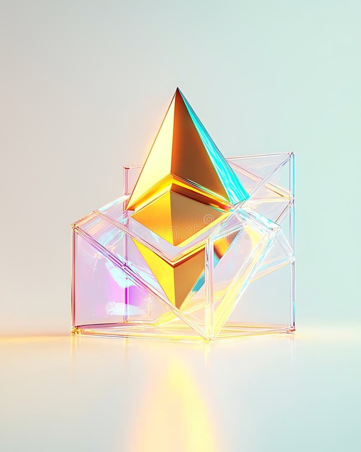 A Gold Pyramid is Inside a Clear Cube Stock Illustration - Illustration ...