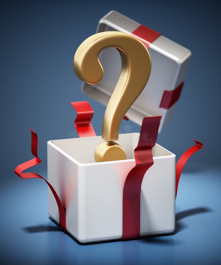 Gold Question Mark Inside Open Giftbox. 3D Illustration Stock ...