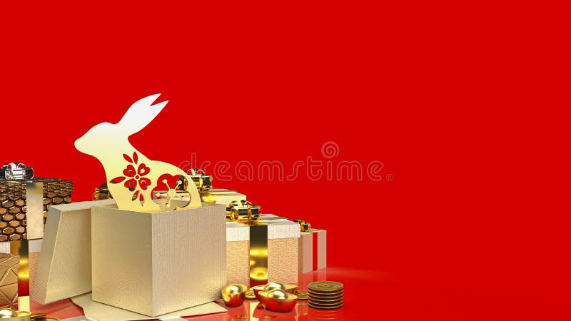The Gold Rabbit in Gift Box for Promotion Concept 3d Rendering Stock ...