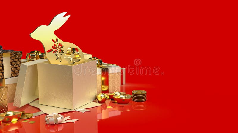 The Gold Rabbit in Gift Box for Promotion Concept 3d Rendering Stock ...