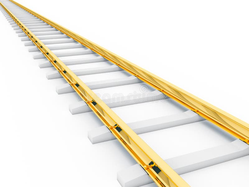 Gold Rails Railway On White 3D Rendering Stock Illustration ...