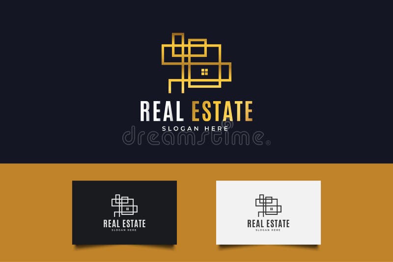 Gold Real Estate Logo with Line Style Stock Vector - Illustration of ...
