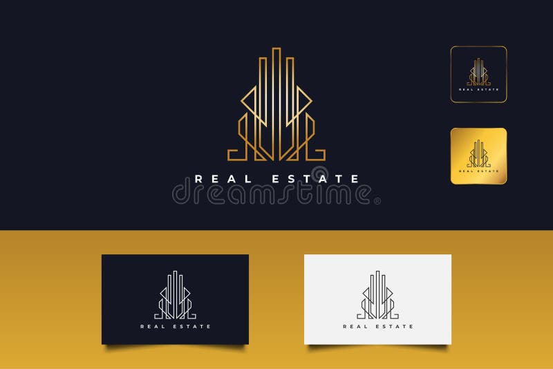 Gold Real Estate Logo in Line Style. Construction, Architecture or ...