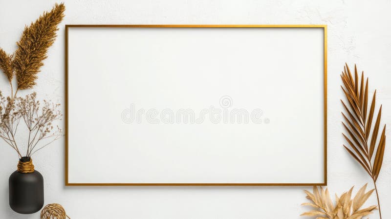 Gold Rectangular Frame on White Background - Minimalist Design Stock ...