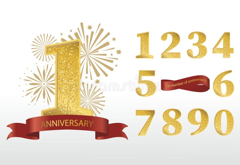 Gold Red Anniversary Number with Firework. Collection of Number ...