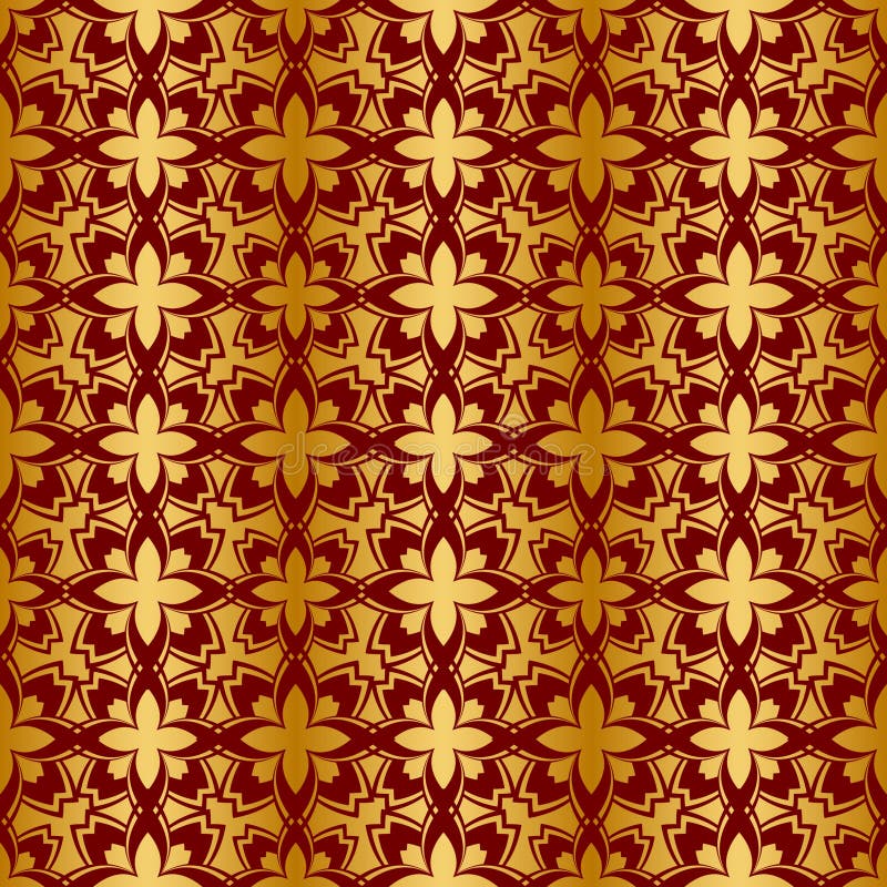 Gold Metallic Regular Seamless Pattern. Red Design. Stock Illustration ...